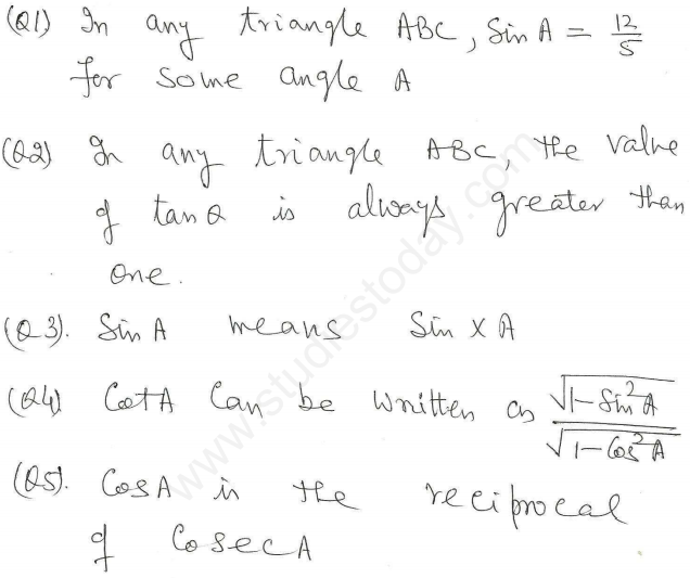 CBSE Class 10 Mathematics Trigonometry Assignment Set T